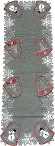 Vánoční vyšívaný ubrus Zvonky šedé 40x110 cm TiaHome