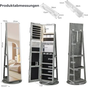 Costway Šperkovnice otočná o 360° s tříbarevnými LED světly, volně