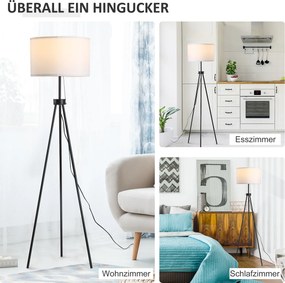 HOMCOM Stojací lampa Moderní stojací lampa E27, ocel a polyester, černobílá, 37x37x152cm, stylové osvětlení do obývacího pokoje a ložnice