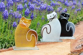 BDK-GLASS Skleněná dekorativní sedící kočka - ambrová