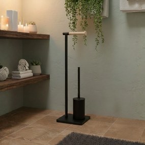 WC štětka s bambusovým držákem na toaletní papír ISME, 66 cm – černá
