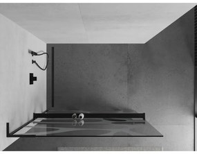Mexen Kioto+ L, sprchová zástěna Walk-In s poličkou a věšákem 100 x 200 cm, 8mm čiré sklo bílý vzor, ​​černý profil, 800-100-123-70-97