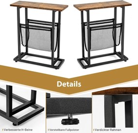 Costway Industrial odkládací stolek 2patrový úzký hnědá + – 48 × 18 × 54,5 cm