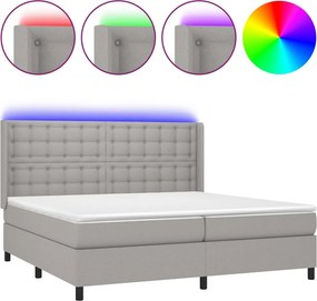 Box spring postel s matrací a LED světle šedá 200x200 cm textil 3138661