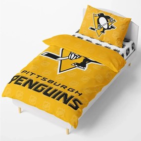 Hokejové ložní povlečení NHL Pittsburgh Penguins Shields - 100% bavlna Renforcé - 70 x 90 cm + 140 x 200 cm