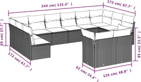 12dílná zahradní sedací souprava s poduškami černá polyratan 3250264