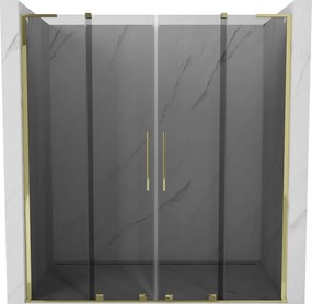 Mexen Velar L Duo, posuvné sprchové dveře do otvoru 200 cm, 8mm šedé sklo, zlatá lesklá, 871-200-003-42-50