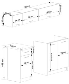Kuchyňská linka Olivie G1 1,8 m bílá/beton/dub sonoma