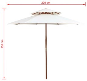 Dvoupatrový slunečník s dřevěnou tyčí, 270x270 cm, krémově bílá - Default Title
