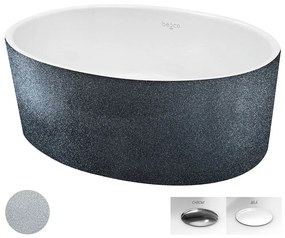 Besco Deskové umyvadlo z litého mramoru Uniqa Glam S UM D 46,5x32,5 cm, sifon Click-Clack Rozměry (cm): 46,5x32,5, Typ a barva výpustě: Click-Clack, chrom