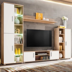 Obývací stěna s LED osvětlením dub sonoma a bílá 246030