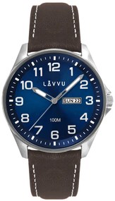 Ocelové pánské hodinky LAVVU BERGEN Blue / Top Grain Leather se svítícími čísly LWM0144