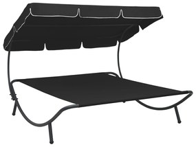 vidaXL Zahradní postel s baldachýnem černá