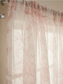 Sinsay - Poloprůhledná záclona s rostlinným motivem - růžová