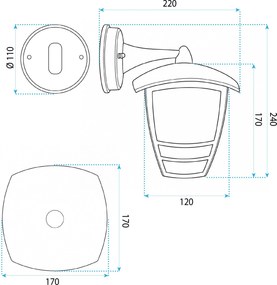 Toolight Toolight, JNH037-1G, venkovní nástěnné svítidlo ve tvaru lucerny, 1× E27, IP44, černá matná, OSW-56223