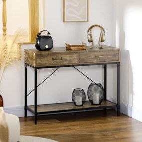 HOMCOM Odkládací stolek Konzolový stolek Předsíňový stolek se 2 zásuvkami a spodní policí vintage hnědá černá 100x35x76,5 cm do předsíně a obývacího …