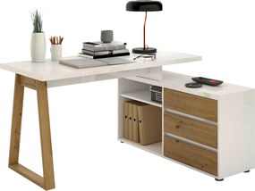 XXXLutz ROHOVÝ PSACÍ STŮL, bílá, dub artisan, 135/120/75 cm Stylife - Rohové psací stoly - 001027001501