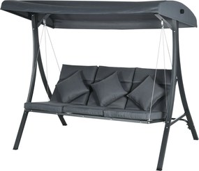 Zahradní houpačka Outsunny pro 3 osoby s nastavitelnou markýzou, 3 polštáři a ocelovou konstrukcí pro terasu, balkon, zátěž 320 kg, 202x115x168 cm, tm