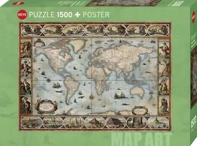 HEYE Puzzle Map Art: Svět Willema Blaeu / 1500 dílků / 80 × 60 cm
