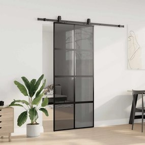 Posuvné dveře se sadou kování černé 90x205 cm Tvrzené sklo 3375896