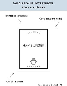 Samolepka na kořenky HAMBURGER průhledná 3 × 4 cm základní písmo