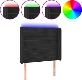 Čelo postele s LED černé 83 x 16 x 118/128 cm samet 3124220