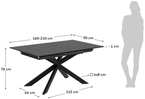 Černý skleněný rozkládací jídelní stůl Kave Home Atminda 160/210 x 90 cm
