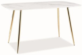Jídelní stůl CERES 140x80 mramorované sklo/bílá/zlatá