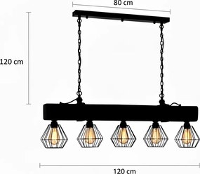 Svítidlo z trámu-světlé dřevo RUSTIC CAGE 120 cm 5xE27