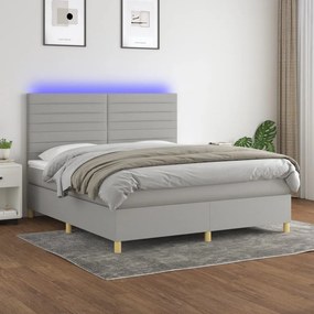 Box spring postel s matrací a LED světle šedá 160x200 cm textil 3135525