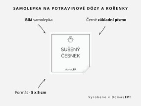 SUŠENÝ ČESNEK - omyvatelná samolepka na kořenky, výběr rozměrů Ø 5 cm / 5 x 5 cm / 6 x 8 cm | DomaLEP tvar: KOLEČKO, barva: BÍLÁ - ČERNÉ písmo, velikost: Ø 5 cm - tučné písmo
