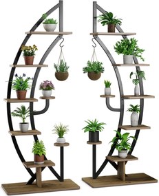 Costway Flower Shelf 6patrový kovový stojan na rostliny Half Moon (balení 2 ks)