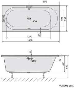 Polysan, ASTRA B obdélníková vana 165x75x48cm, bílá, 32611