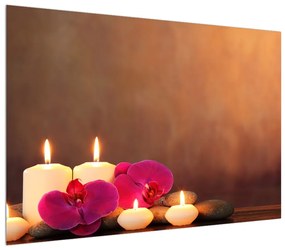 Relaxační obraz svíček s orchidejí (100x70 cm)