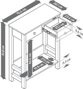 Tchibo - Konzolová skříňka se 2 zásuvkami - barva: bílá