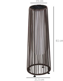 Solární lampa Outsunny, zahradní lampa, ratanové solární světlo, automatické LED, hnědá, 21,5 x 21,5 x 61 cm | Aosom