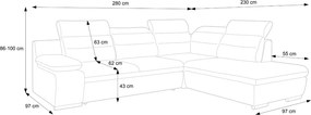 Rohová rozkládací sedací souprava do L GRÉTA, 280 cm, s úložným prostorem Roh pohovky: Levý roh, Barva látky: Šedá (Aston 16)