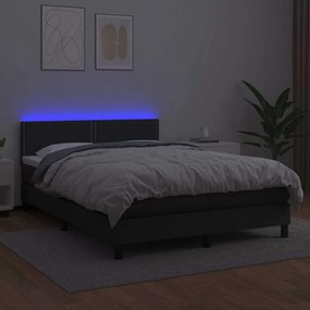 Box spring postel s matrací a LED černá 140 x 190 cm umělá kůže 3134159