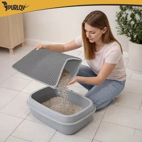 Podložka před kočičí toaletu zadržující nečistoty 60 x 45 cm – šedá