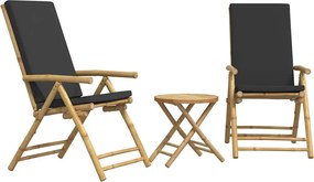 3dílný skládací bistro set s tmavě šedými poduškami bambus 3208938
