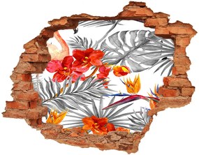 Wallmuralia Díra 3D fototapeta nálepka Plameňáci a květiny 90x70 cm
