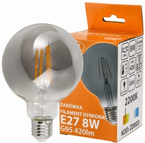 BERGE LED žárovka G95 - E27 - 8W - FILAMENT - kouřová - teplá bílá