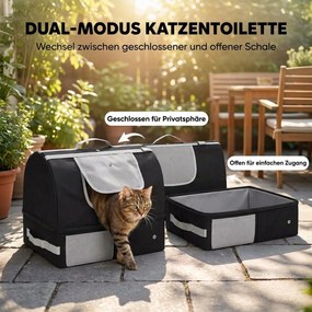 PawHut skládací cestovní toaleta pro kočky s víkem, černá