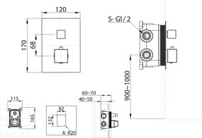Sapho Sapho, Podomítková sprchová termostatická baterie, box, 3 výstupy, chrom, 1102-33