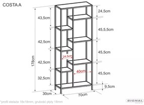 Regál Costa A 70 cm černý