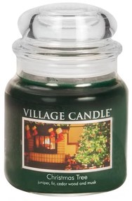 VILLAGE CANDLE Svíčka ve skle Christmas Tree - střední, zelená barva, sklo, vosk