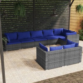 vidaXL 8dílná zahradní sedací souprava s poduškami polyratan [3102484] Barva: Černá a modrá water blue