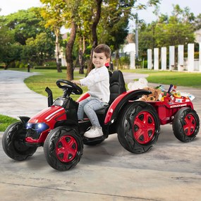 Costway Traktor 12 V dětský pojízdný traktor s odnímatelným přívěsem, červený