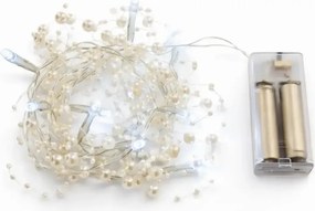 LED světýlka na baterie, bílé perly, 1,3 m, ledově bílá, 10 diod, IP20 interiér, 2 × AA