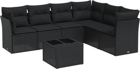 7dílná zahradní sedací souprava s poduškami černá polyratan 3217685